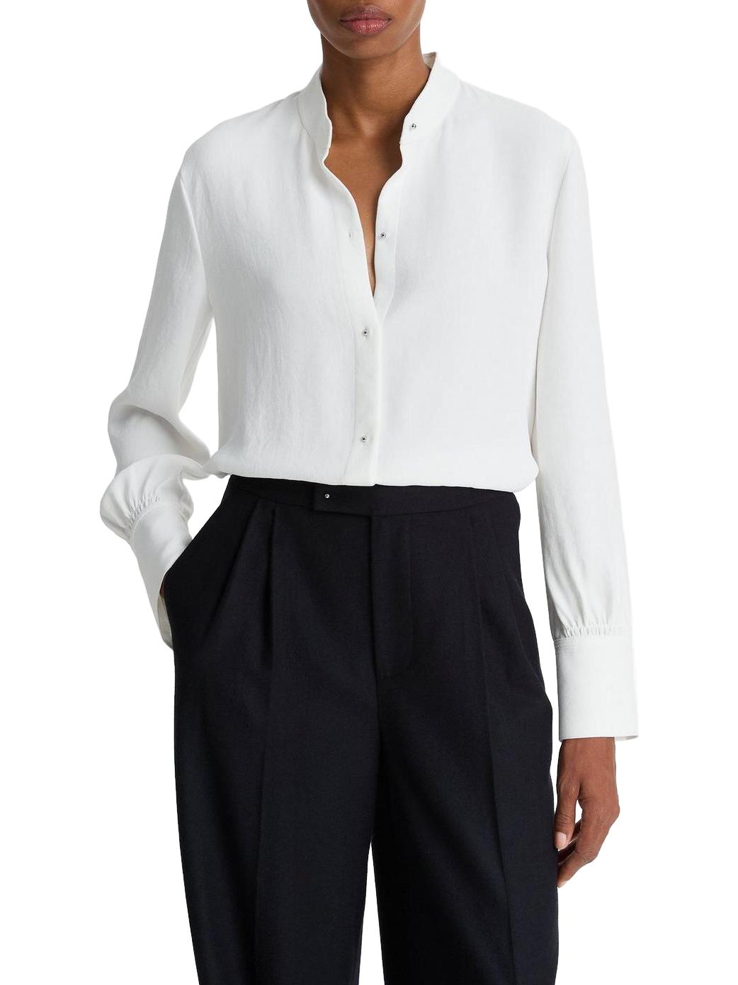 VINCE Vince Relaxed Matte Crepe Shirt with Metal Buttons